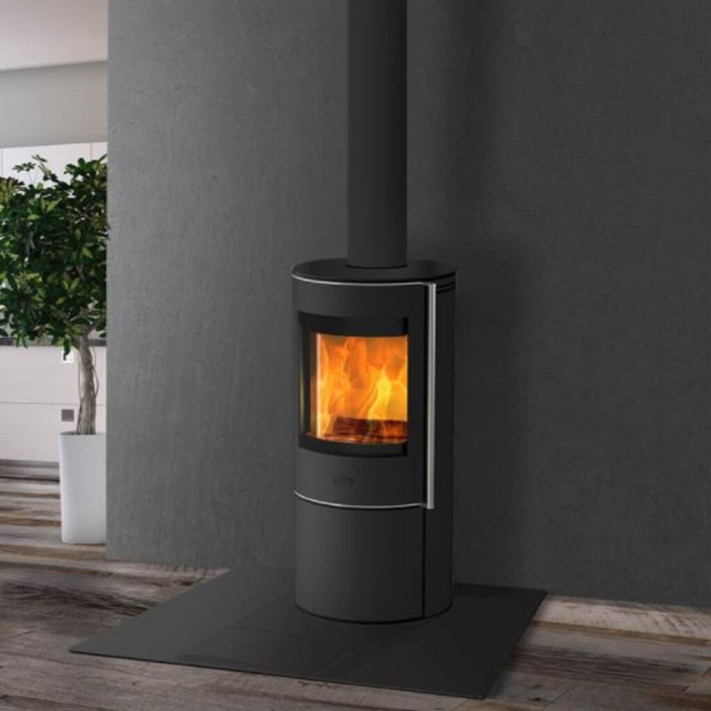 Aurus cylindrical wood burning stove, available from Tamworth Fireplace